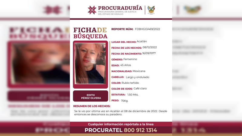 Localizan cuerpo de una mujer reportada como desaparecida en Hidalgo