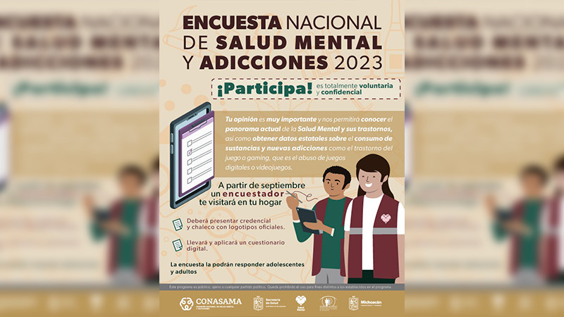 Salud Michoacán invita a responder la Encuesta Nacional de Salud Mental y Adicciones 2023