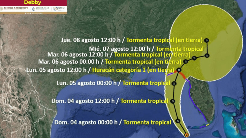 Depresión tropical se convierte en tormenta tropical Debby en costas del Atlántico