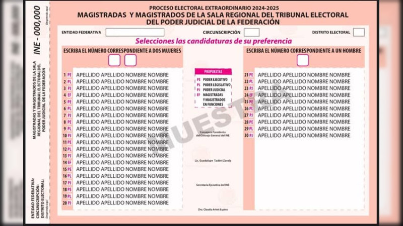 Comisión del INE aprueba diseño de boletas para elección judicial; serán de diversos colores y ...