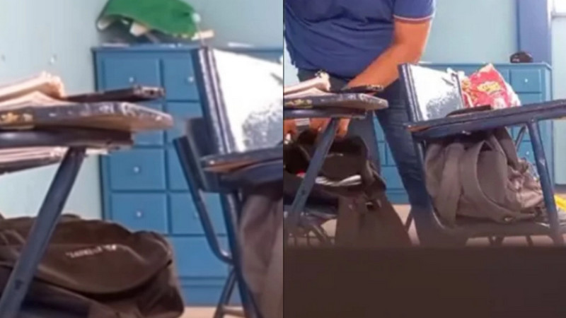 Captan a profesor revisando mochilas y robando dinero a alumnos en Sonora