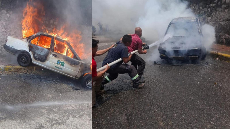 Se incendia taxi en Zitácuaro, Michoacán