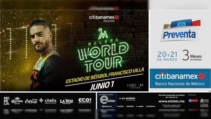 Iniciará preventa Citibanamex para concierto de Maluma en Morelia